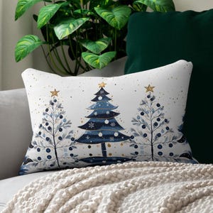 Blue Christmas Trees Lumbar Accent Pillow | Holiday Decorations ...