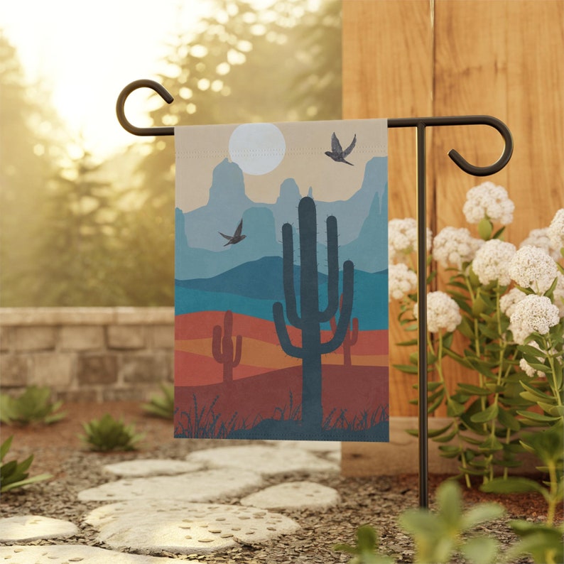 Garden & House Banner | Desert Cactus Sunset | Retro Outdoor Yard ...