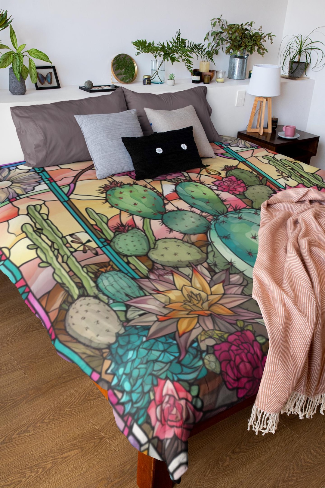 Cactus Floral Cotton Duvet Cover | SW Desert Queen King Twin XL Natural ...