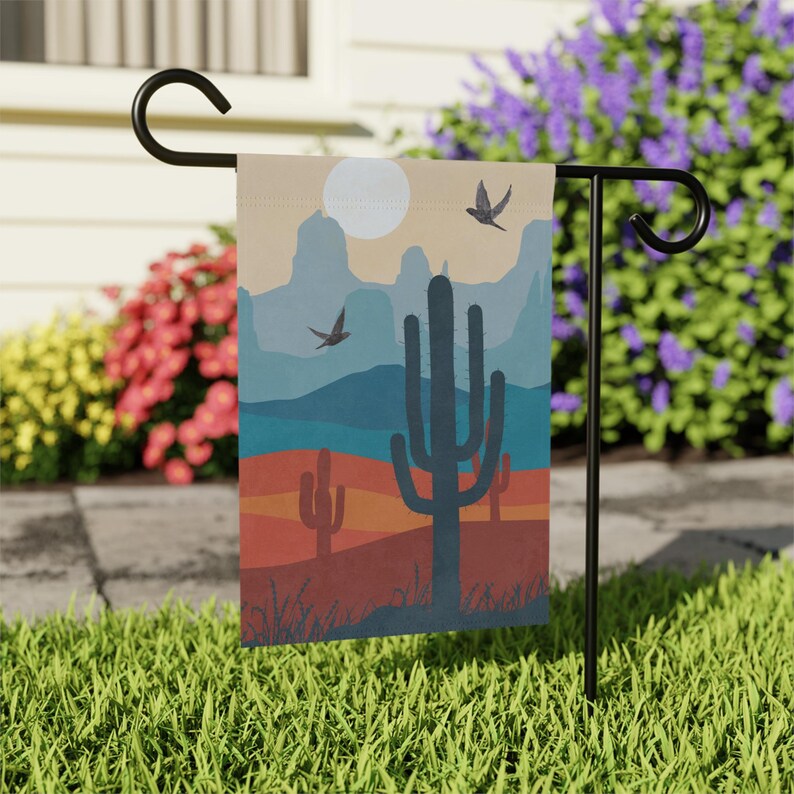 Garden & House Banner | Desert Cactus Sunset | Retro Outdoor Yard ...