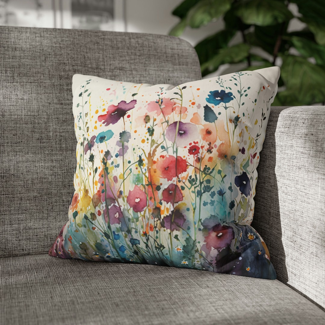Square Wildflowers Throw Pillow Floral Accent Pillow Cottagecore Home ...