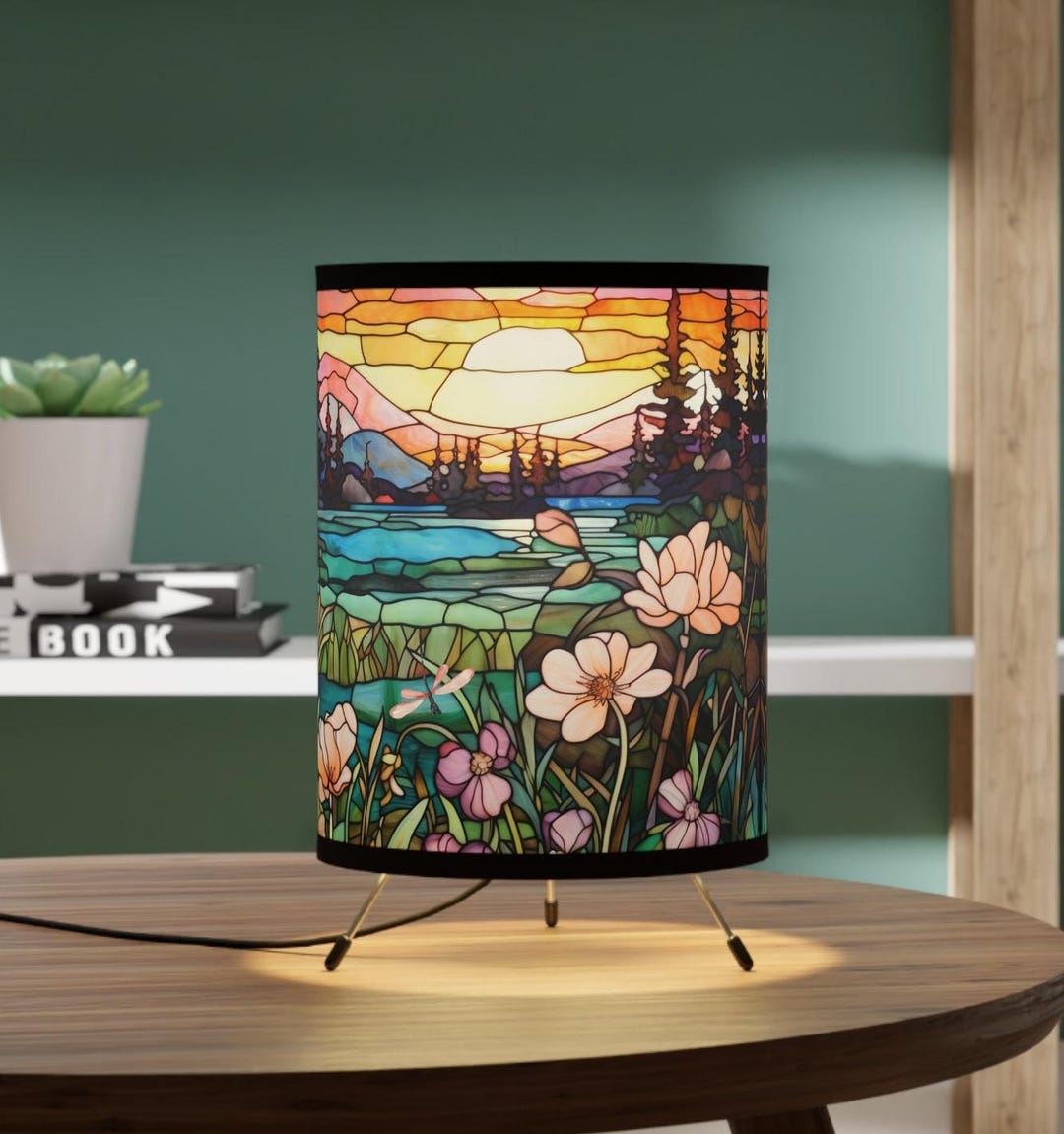 Wildflower Forest Sunset Desk Table Lamp | Colorful Stained Glass ...