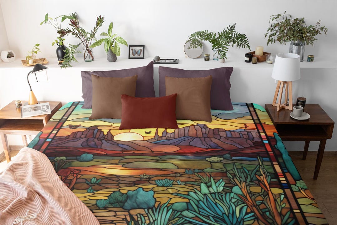 SW Desert Sunset Duvet Cover | Colorful Stained Glass Effect Bedding ...