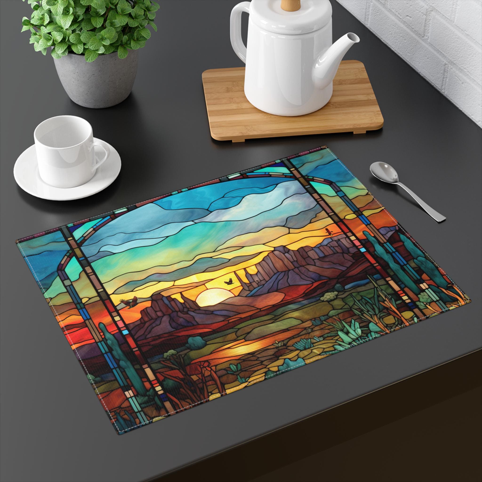 Desert Sunset Placemat | SW Stained Glass Table Decor Dining Mat ...