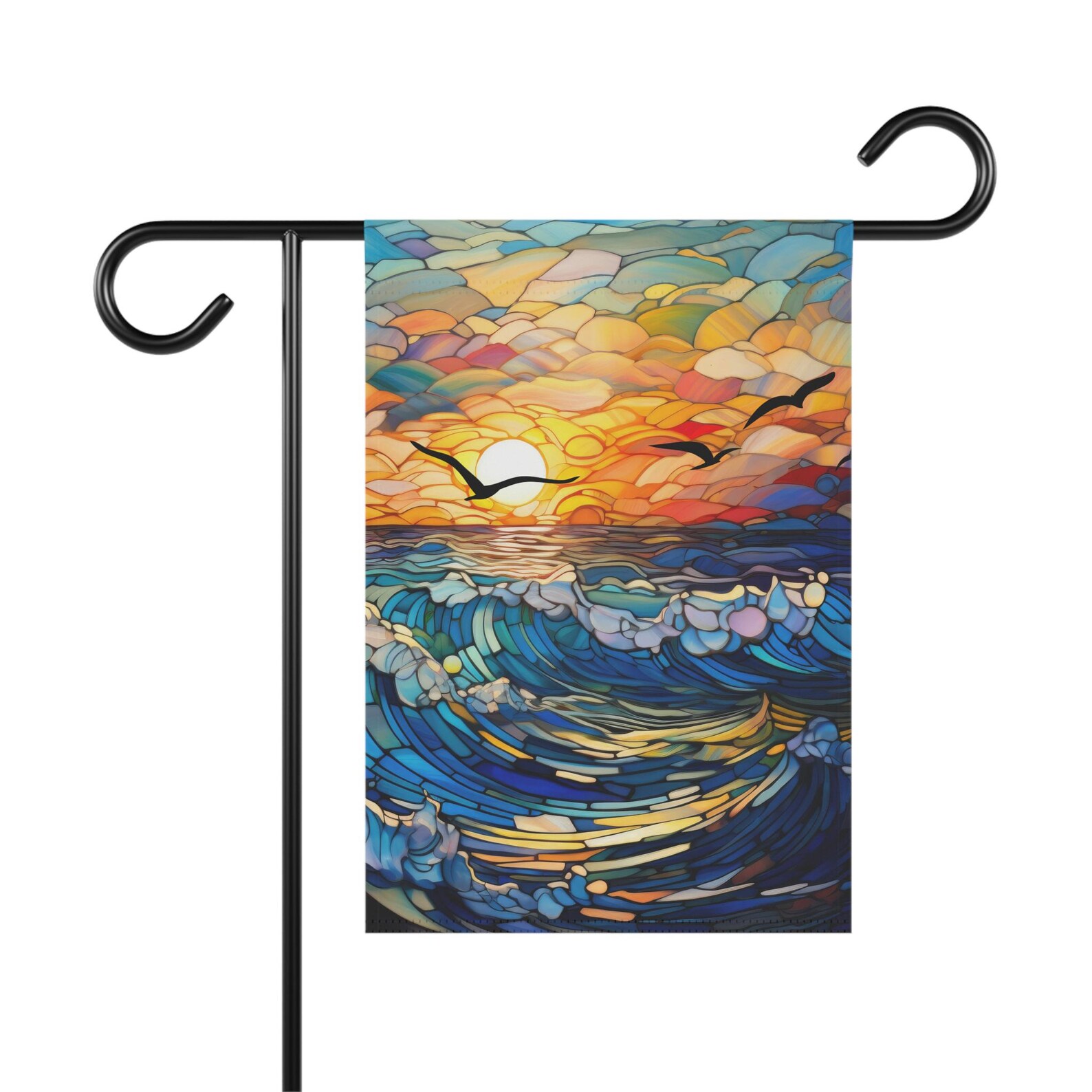Garden & House Banner | Stained Glass Design | Ocean Beach Sunset ...