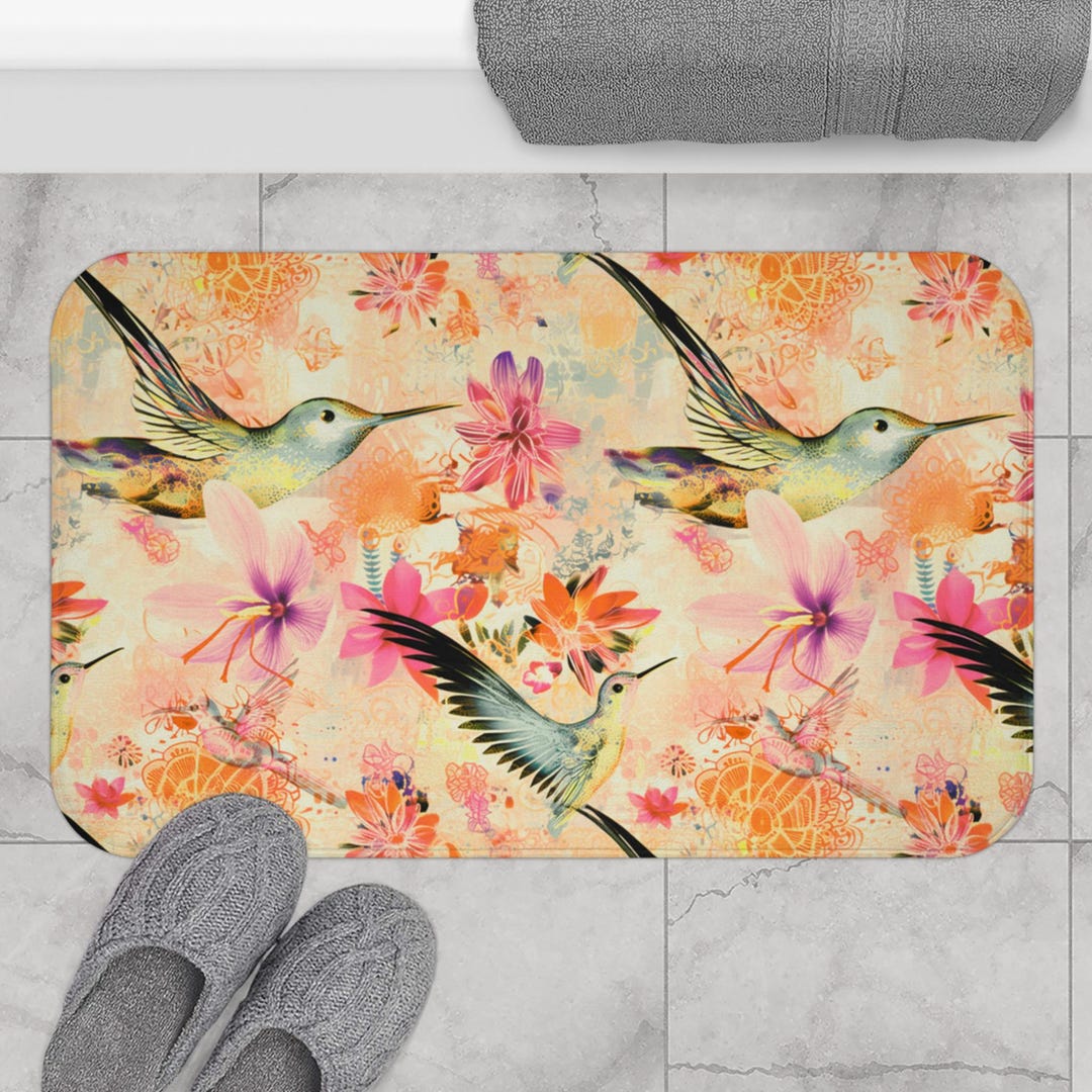 Hummingbird Orchids Bath Mat | Colorful Floral Bathroom Sets Décor ...