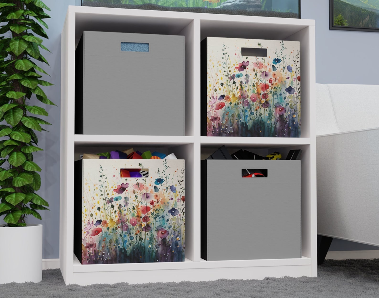 Watercolor Wildflowers Felt Storage Box | Floral Home Décor & Smart ...
