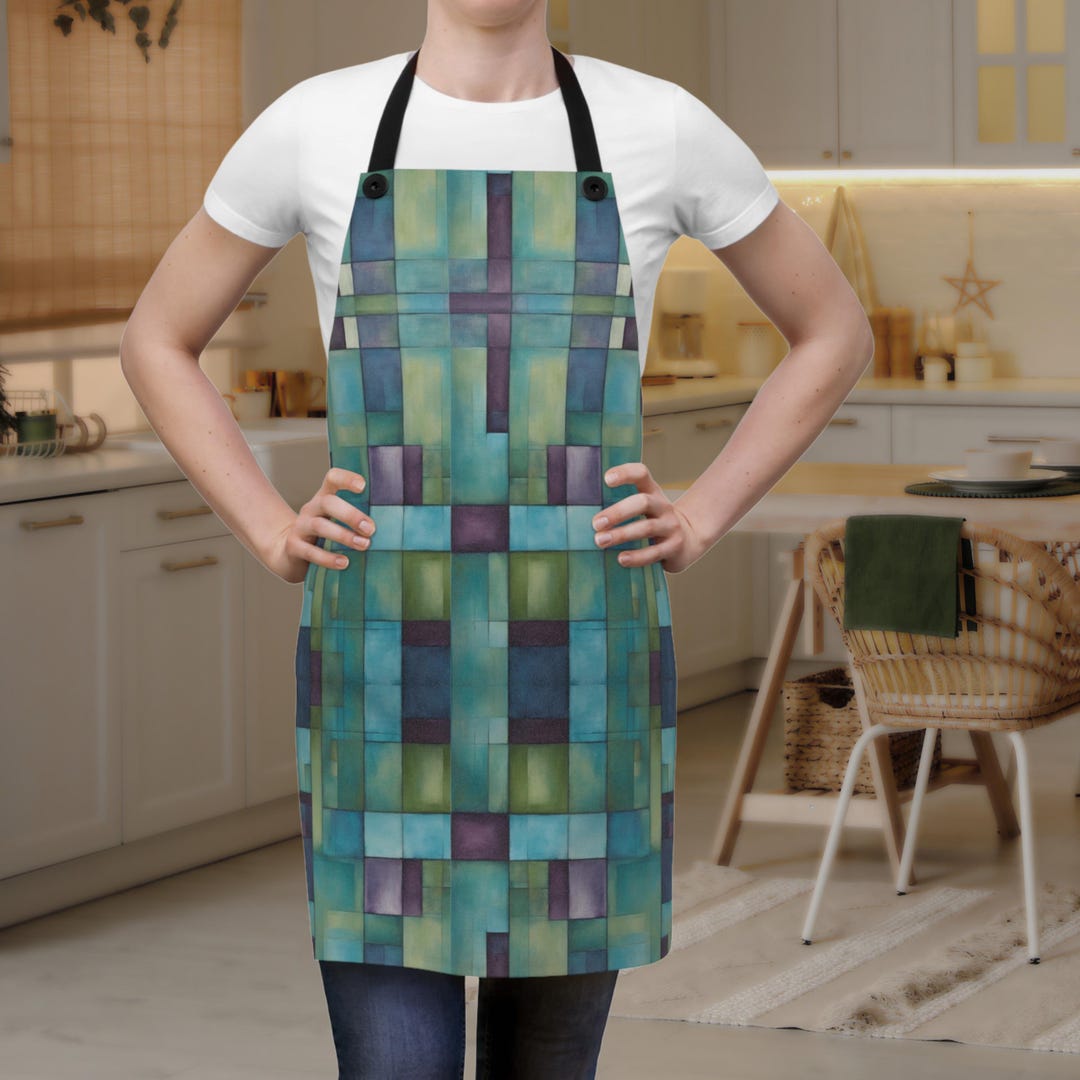 Abstract 90s Color Block Apron, Blue Green Purple Retro Design, Modern ...