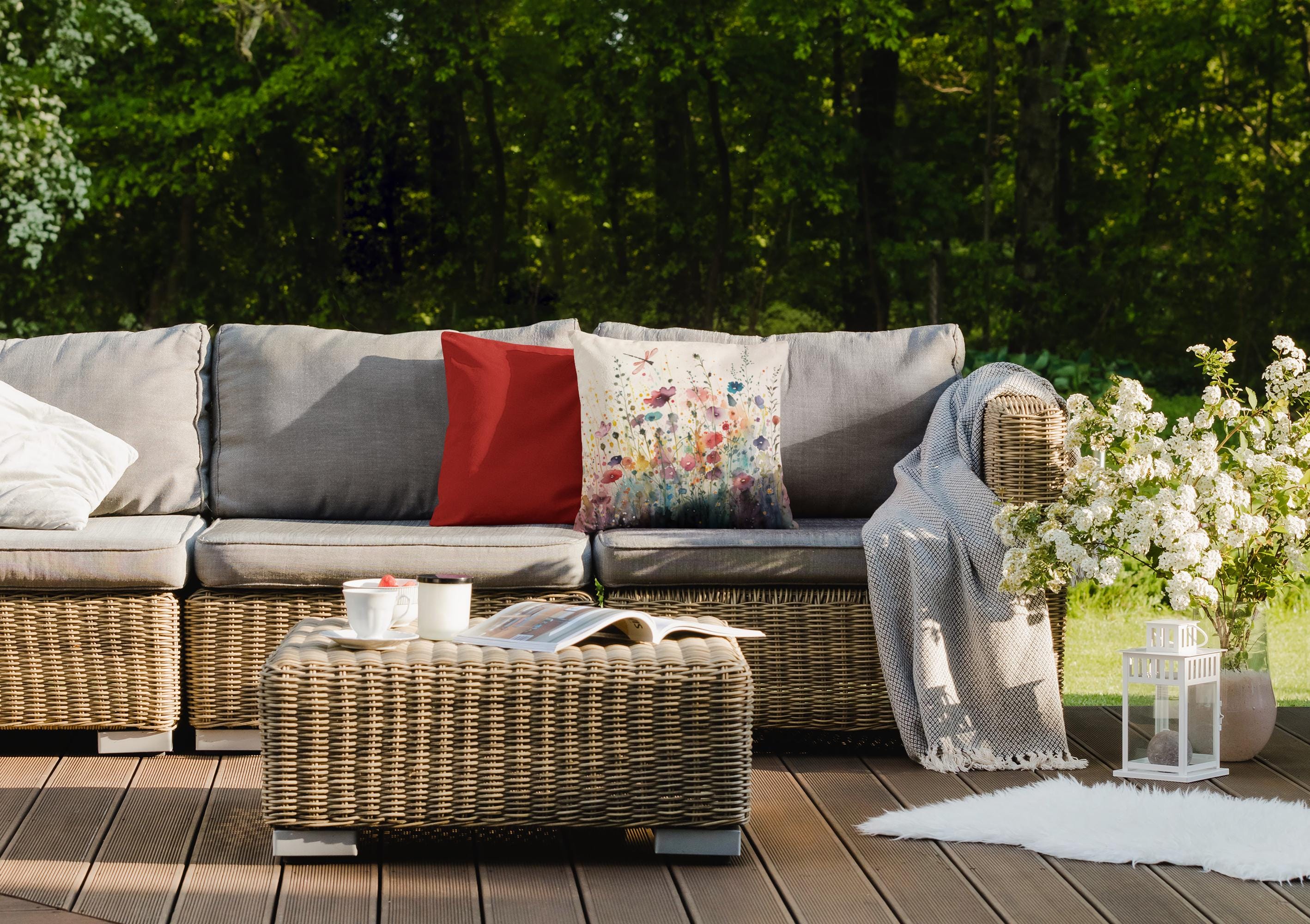 Watercolor Wildflowers Outdoor Throw Pillows | Colorful Floral Accent ...