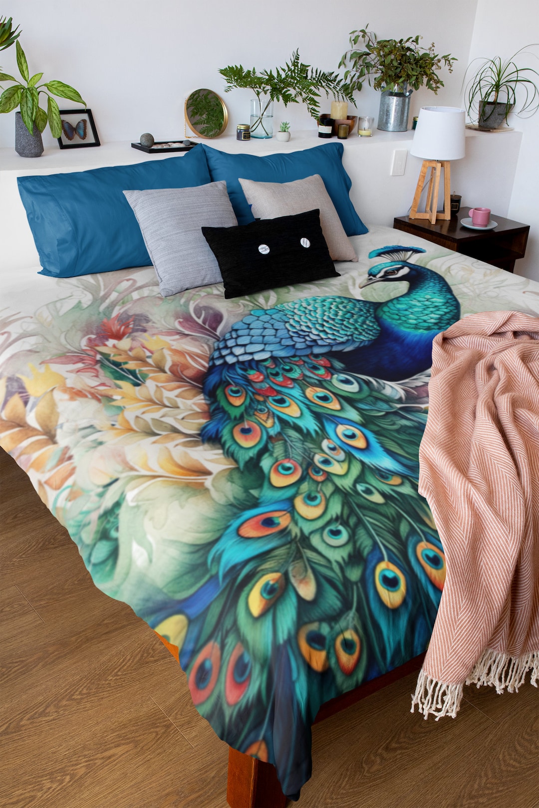 Watercolor Peacock Duvet Cover | Colorful Exotic Bird Queen King Twin ...