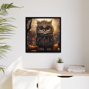Cute Fall Owl Square Framed Canvas Wall Hanging Halloween Decorations ...