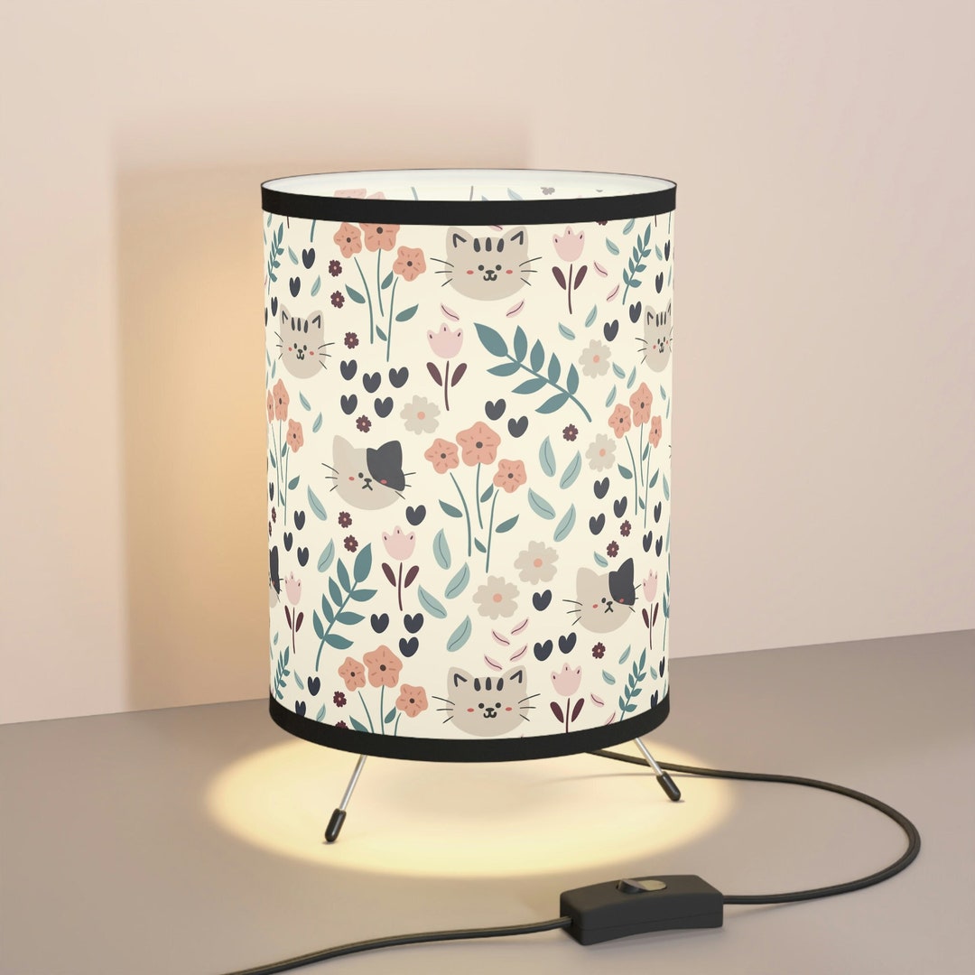 Floral Cat Tripod Lamp Kawaii Cat Lover Gift Nursery Dorm - Etsy