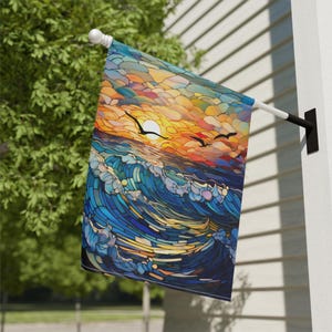 Garden & House Banner | Stained Glass Design | Ocean Beach Sunset ...