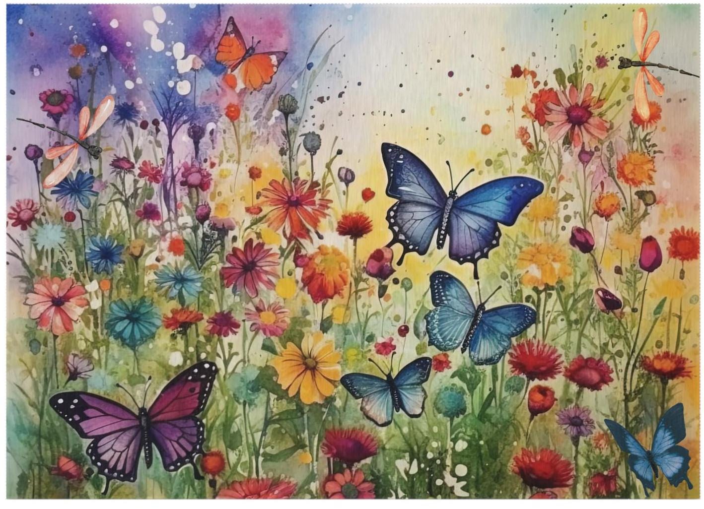 Watercolor Wildflowers Butterflies Outdoor Rug | Colorful Floral Patio ...