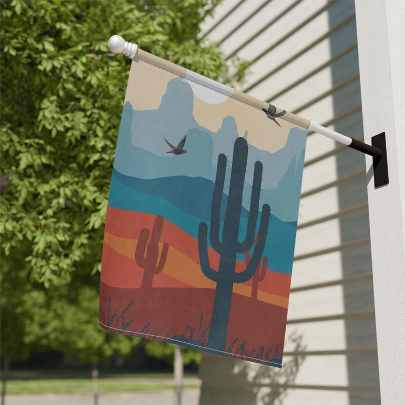 Garden & House Banner | Desert Cactus Sunset | Retro Outdoor Yard ...