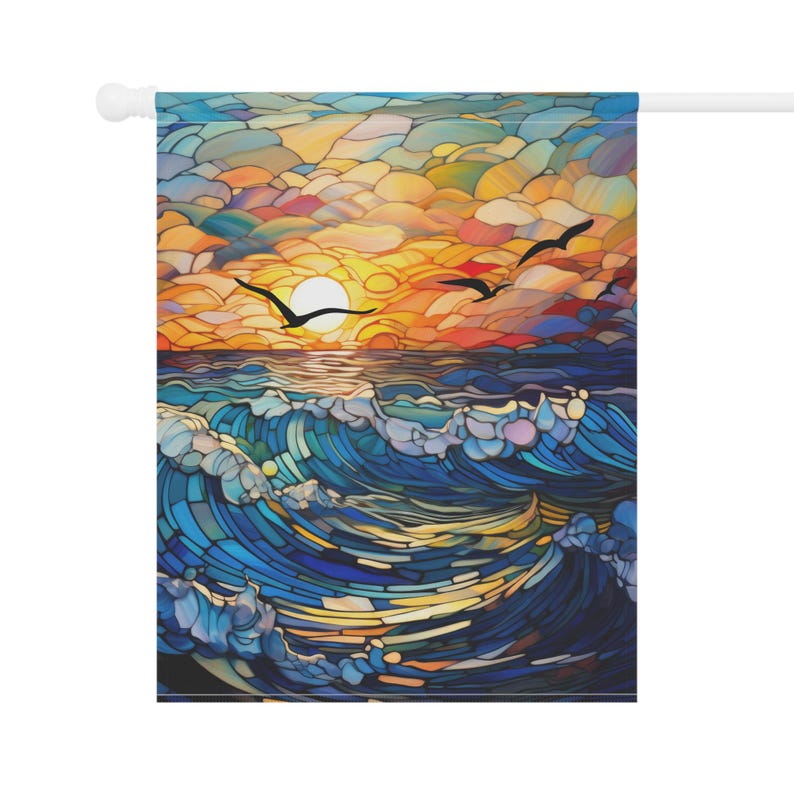 Garden & House Banner | Stained Glass Design | Ocean Beach Sunset ...