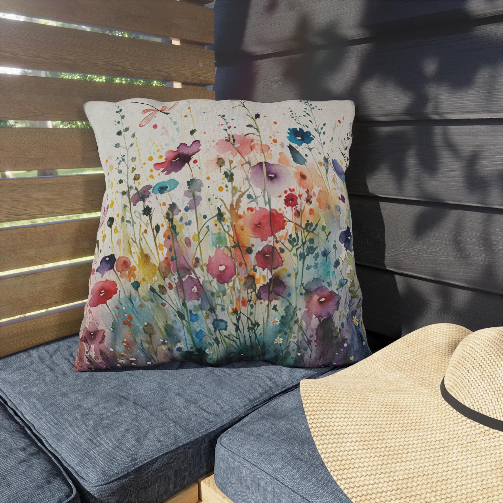 Watercolor Wildflowers Outdoor Throw Pillows | Colorful Floral Accent ...
