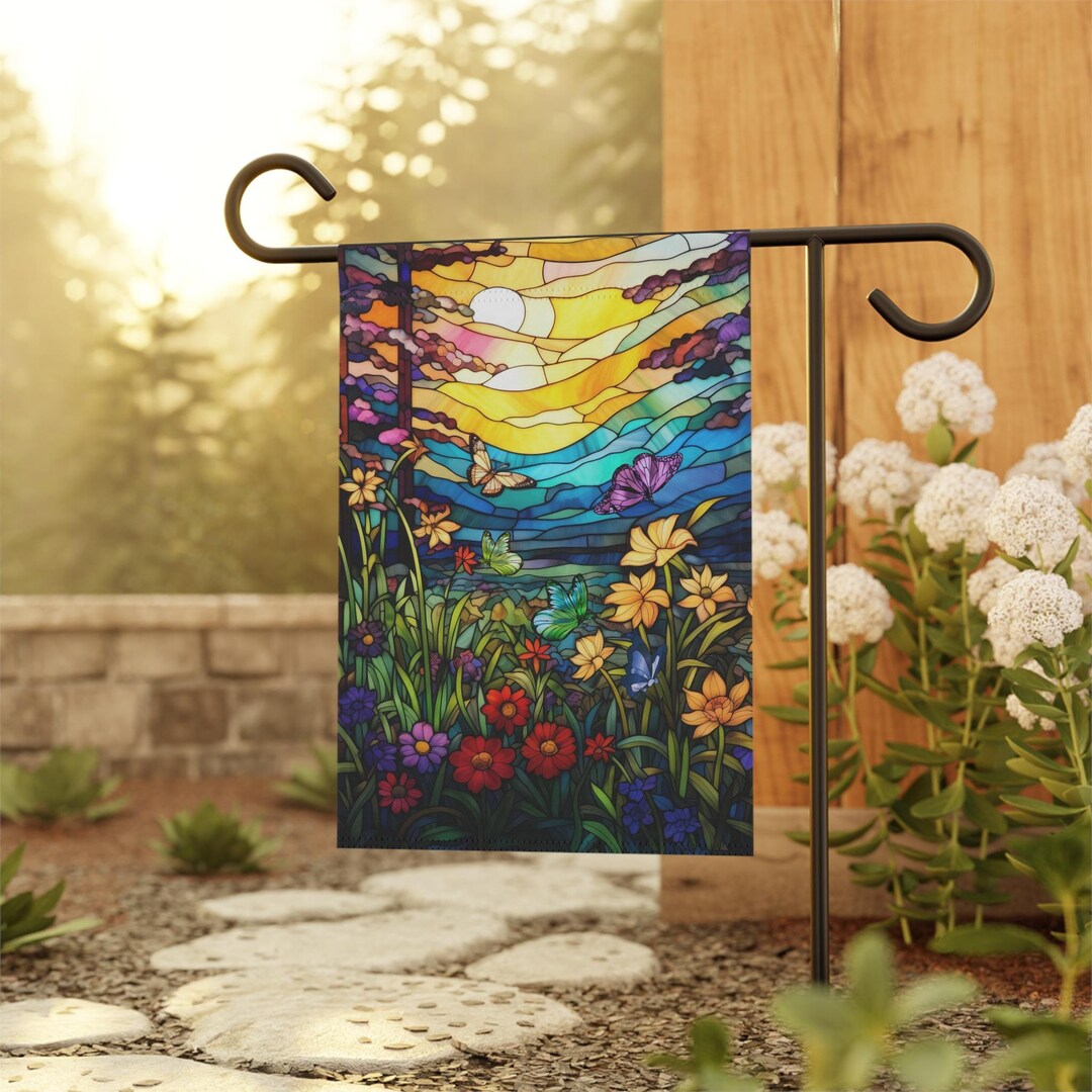 Garden & House Banner | Stained Glass Design | Floral Forest Meadow ...