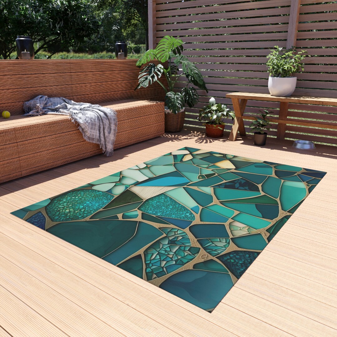 Sea Glass Agate Geode Outdoor Rug Mosaic Tile Effect Carpet Runner ...