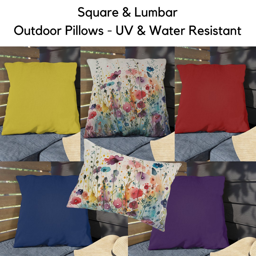 Watercolor Wildflowers Outdoor Throw Pillows | Colorful Floral Accent ...