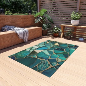 Sea Glass Agate Geode Outdoor Rug Mosaic Tile Effect Carpet Runner ...