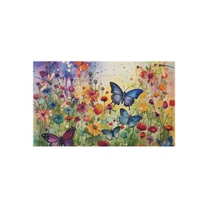 Watercolor Wildflowers Butterflies Outdoor Rug | Colorful Floral Patio ...