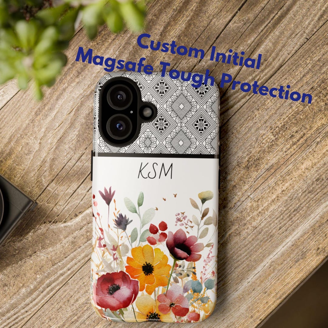 Custom Floral Monogram Magsafe Phone Case | Watercolor & Geometric Art ...
