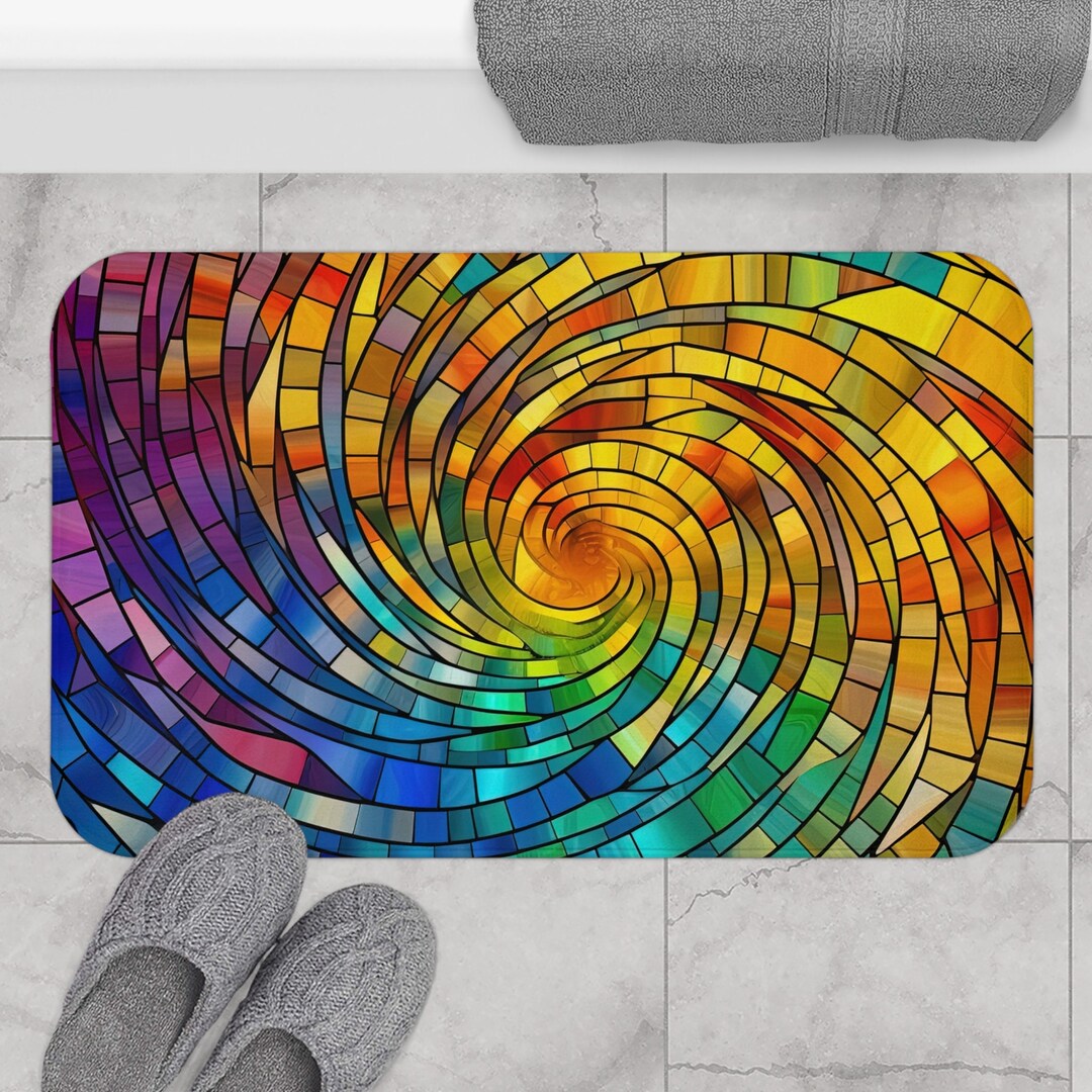 Rainbow Kaleidoscope Bath Mat Colorful Bathroom Décor Red Orange Blue ...