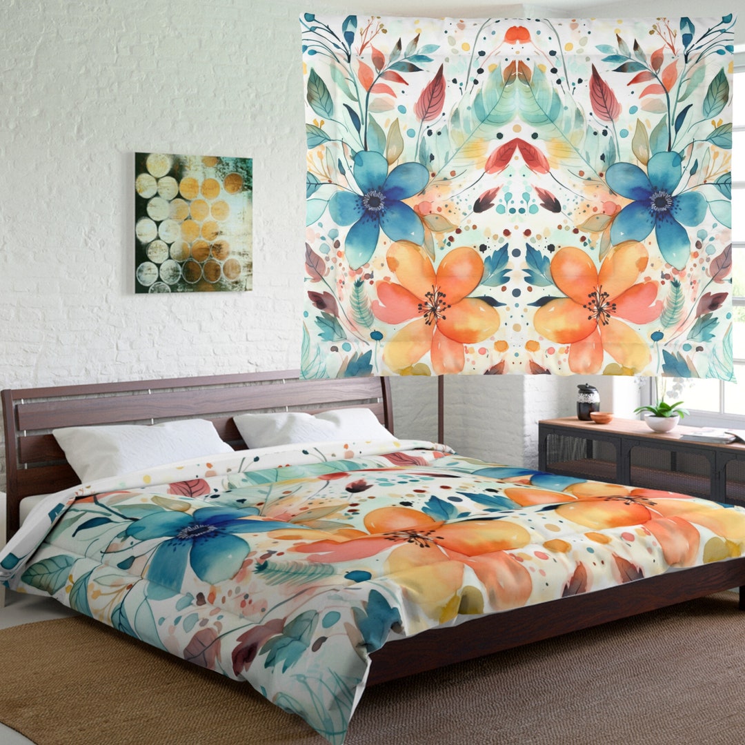 Floral Abstract Comforter King Queen Twin XL Bedspread Colorful Bedding ...