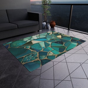 Sea Glass Agate Geode Outdoor Rug Mosaic Tile Effect Carpet Runner ...