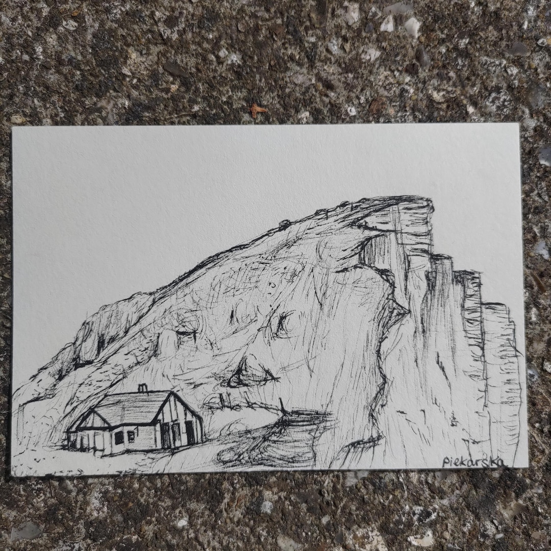 West Bay Beach Ink Drawing: Dorset Coast Seascape (14.2x9.7cm) - Etsy