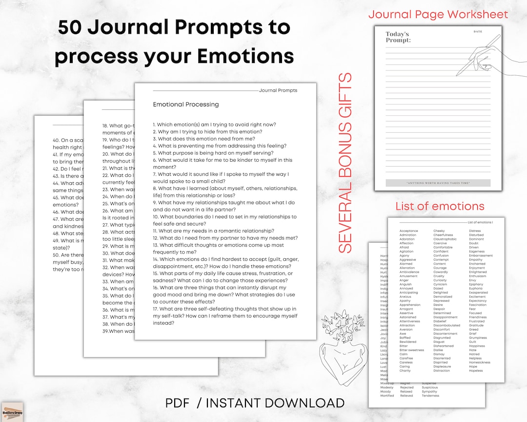 50 Journal Prompts for Emotion Self-therapy, Self Reflection Journaling ...