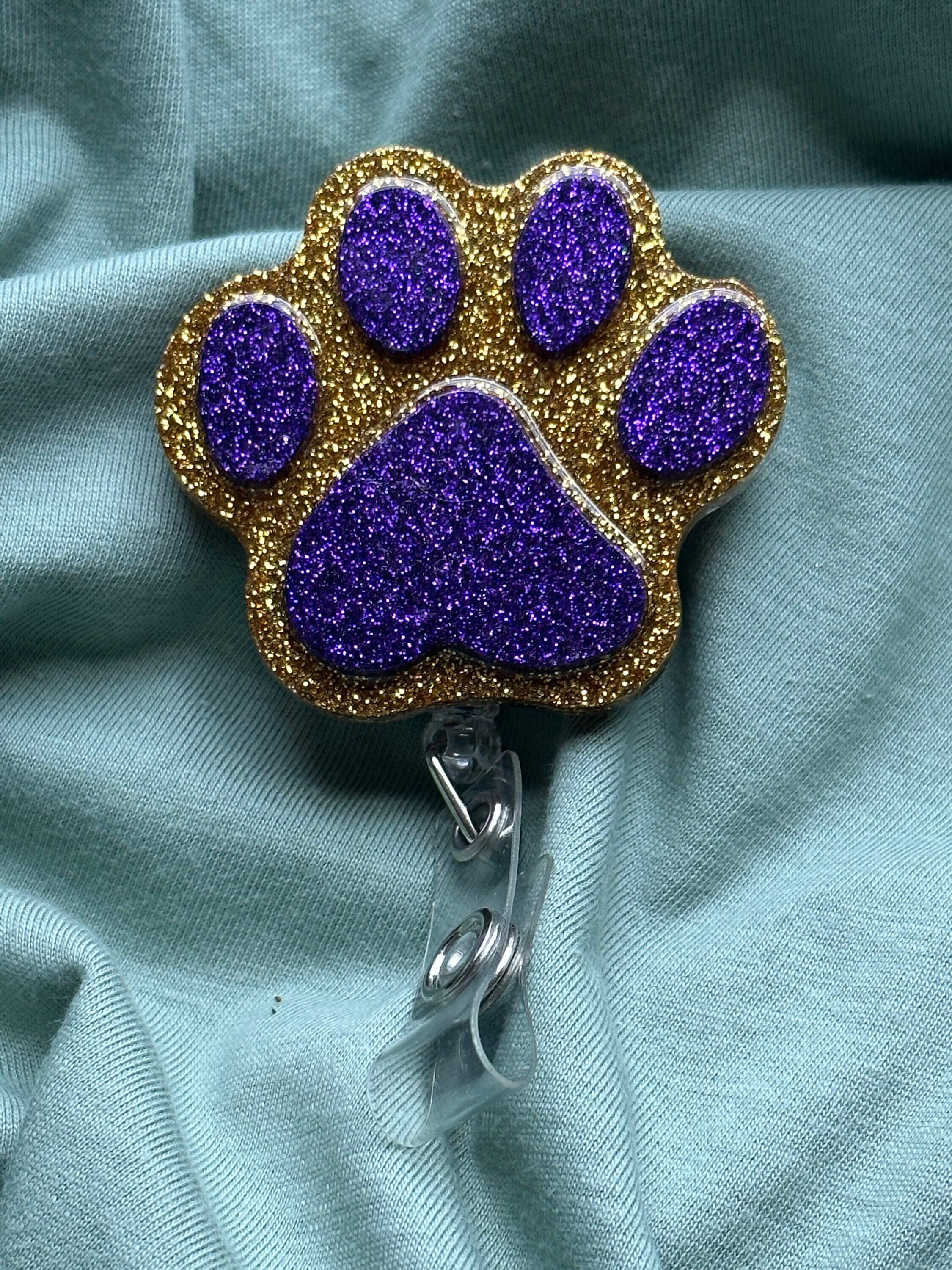 Resin Paw Print Gold & Purple Glitter Badge Reel - Etsy