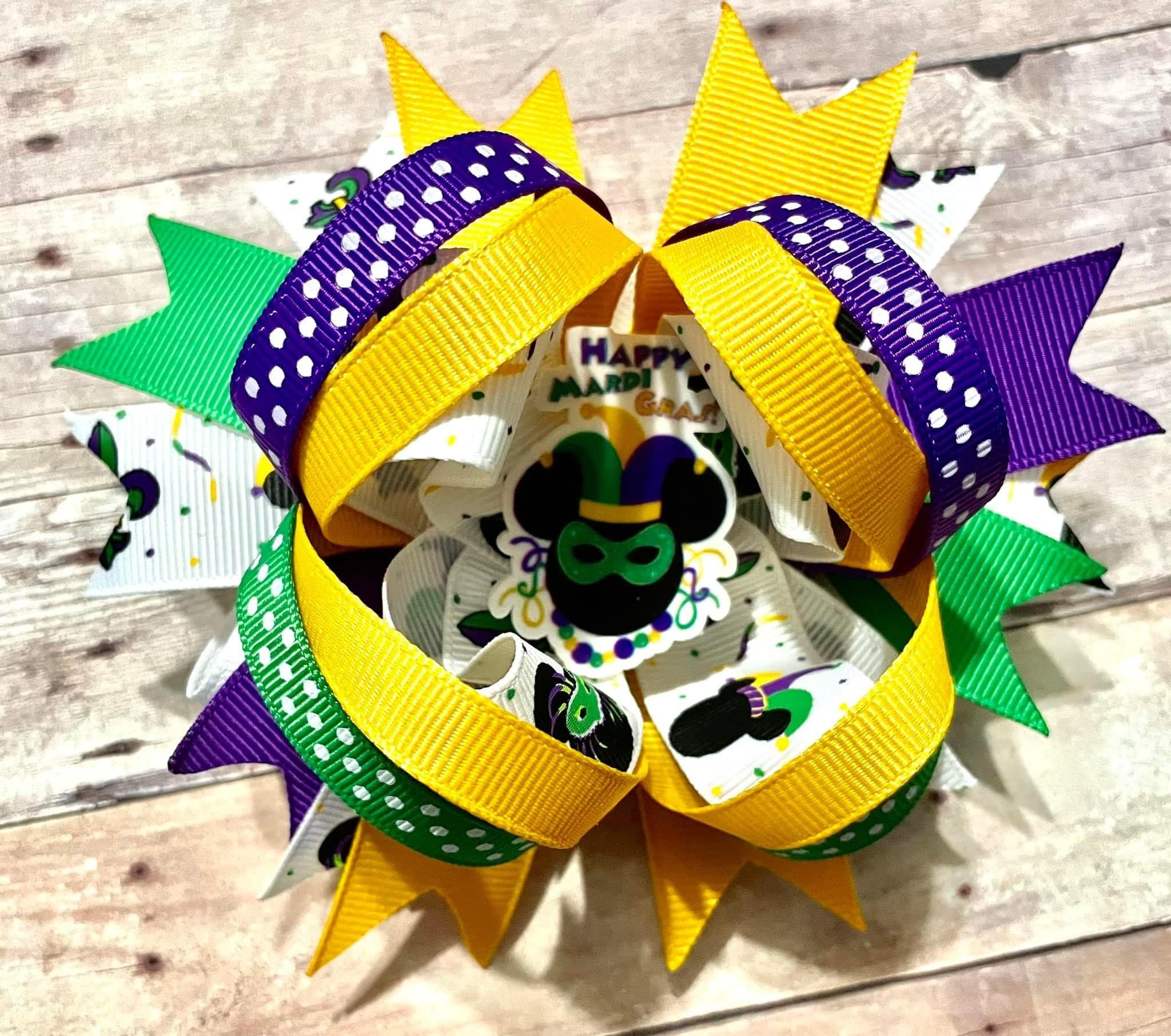 Boutique Style Mardi Gras & Pom Pom Hair Bow - Etsy