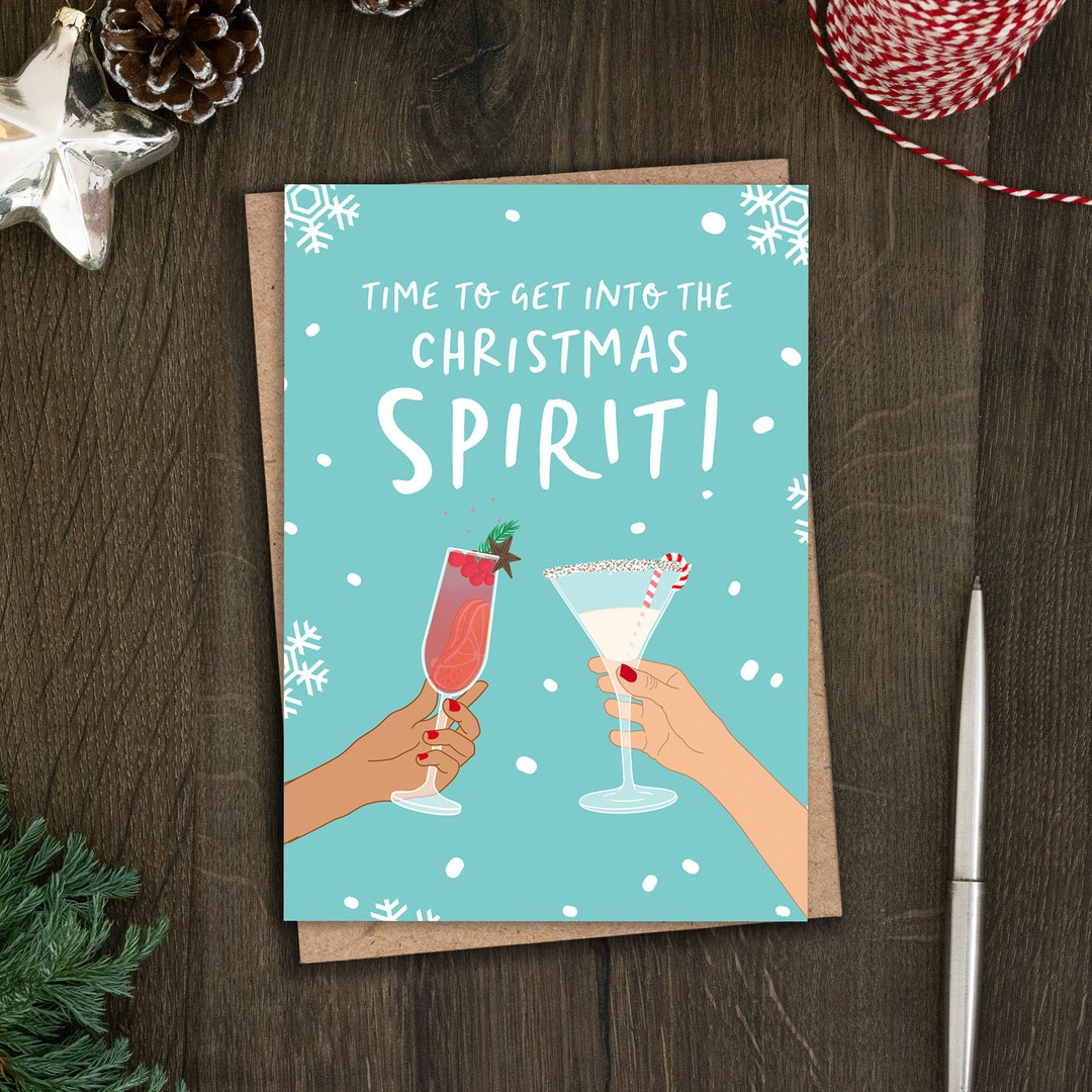 Funny Christmas Cocktails Card for Her, Christmas Spirit Xmas Card for ...