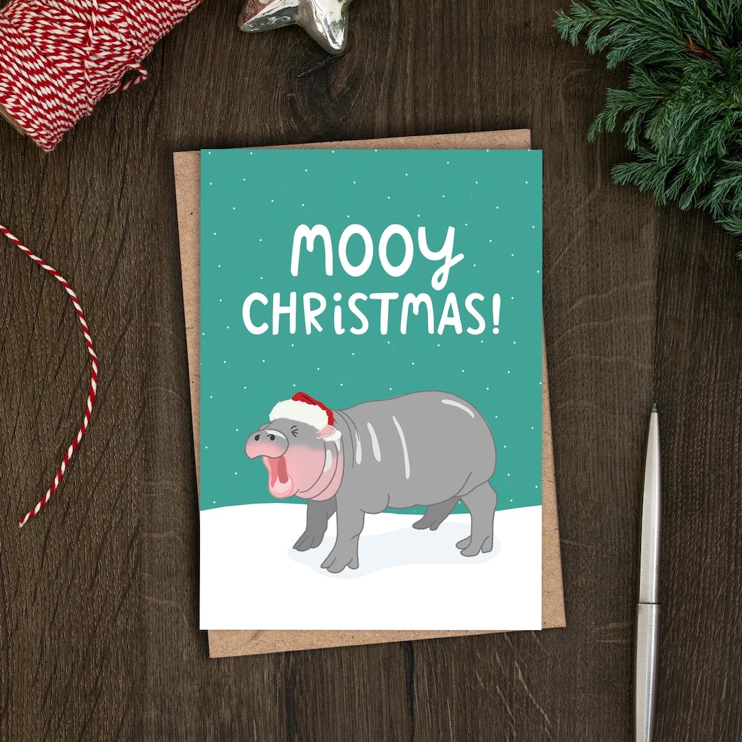 Funny Moo Deng Christmas Card for Her, for Friend, Sister, Daughter ...