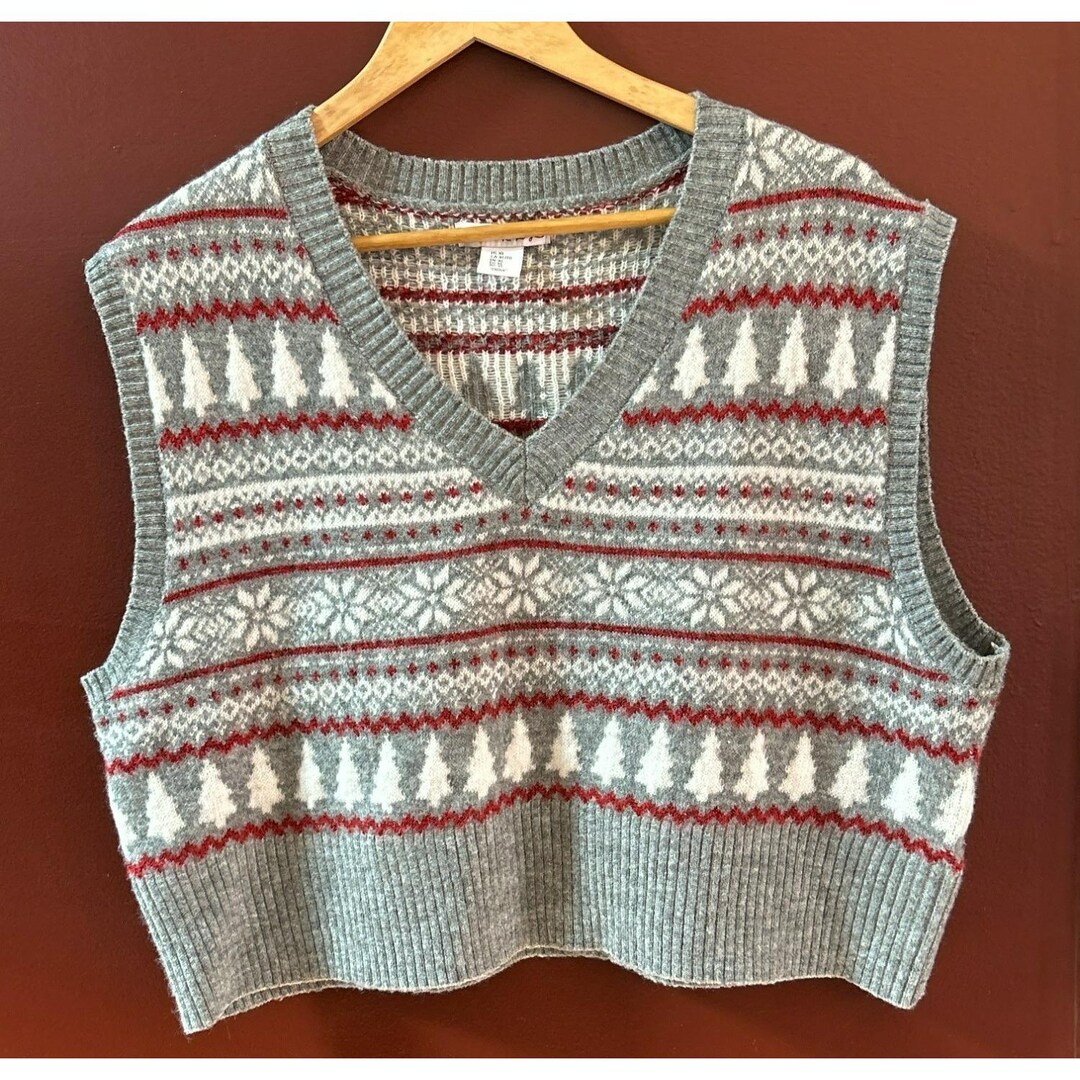 London Kaye Women's Gray Fair Isle Sleeveless Holiday Sweater Vest XL ...