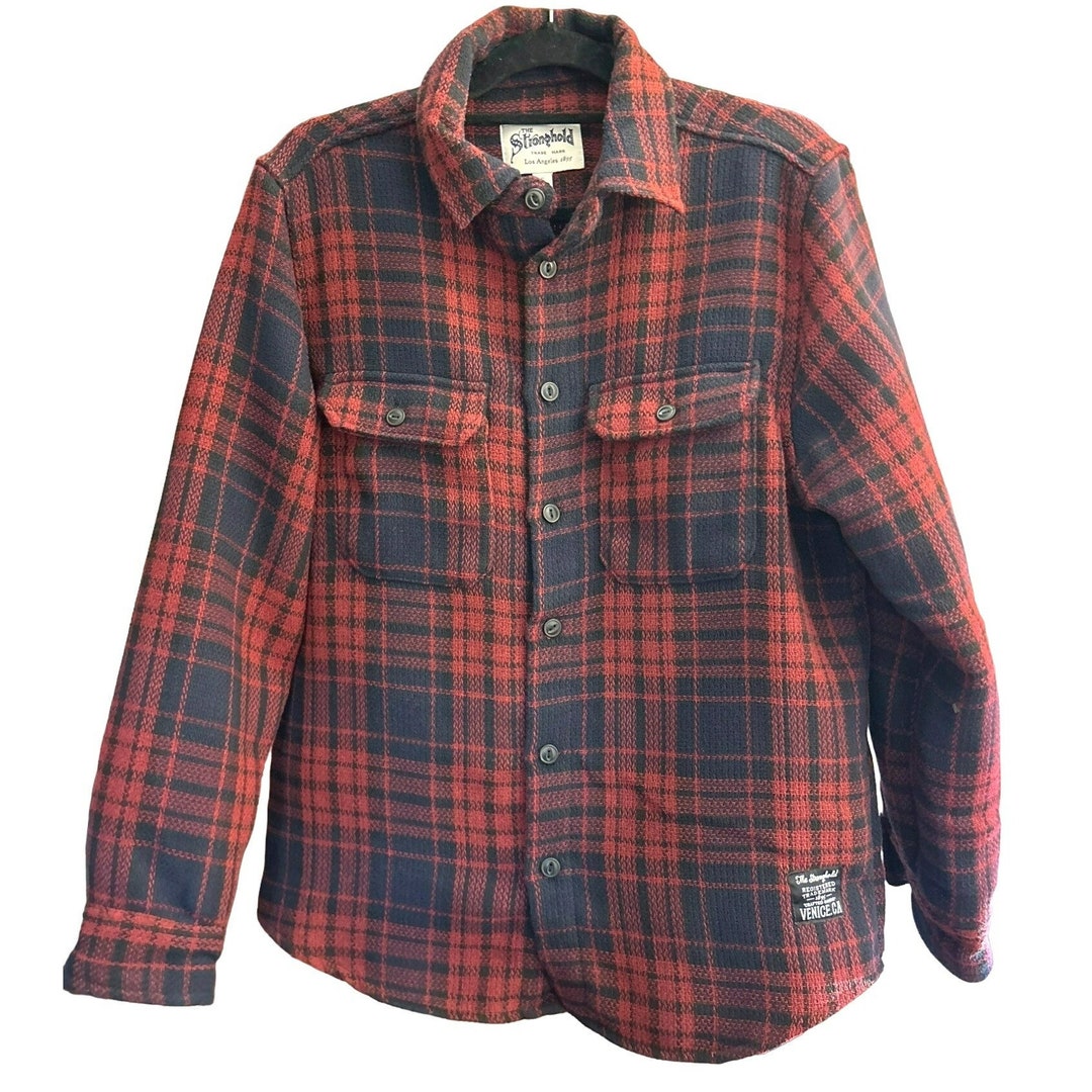 The Stronghold Los Angeles Men's Red Plaid Shacket Size Small Button Up ...