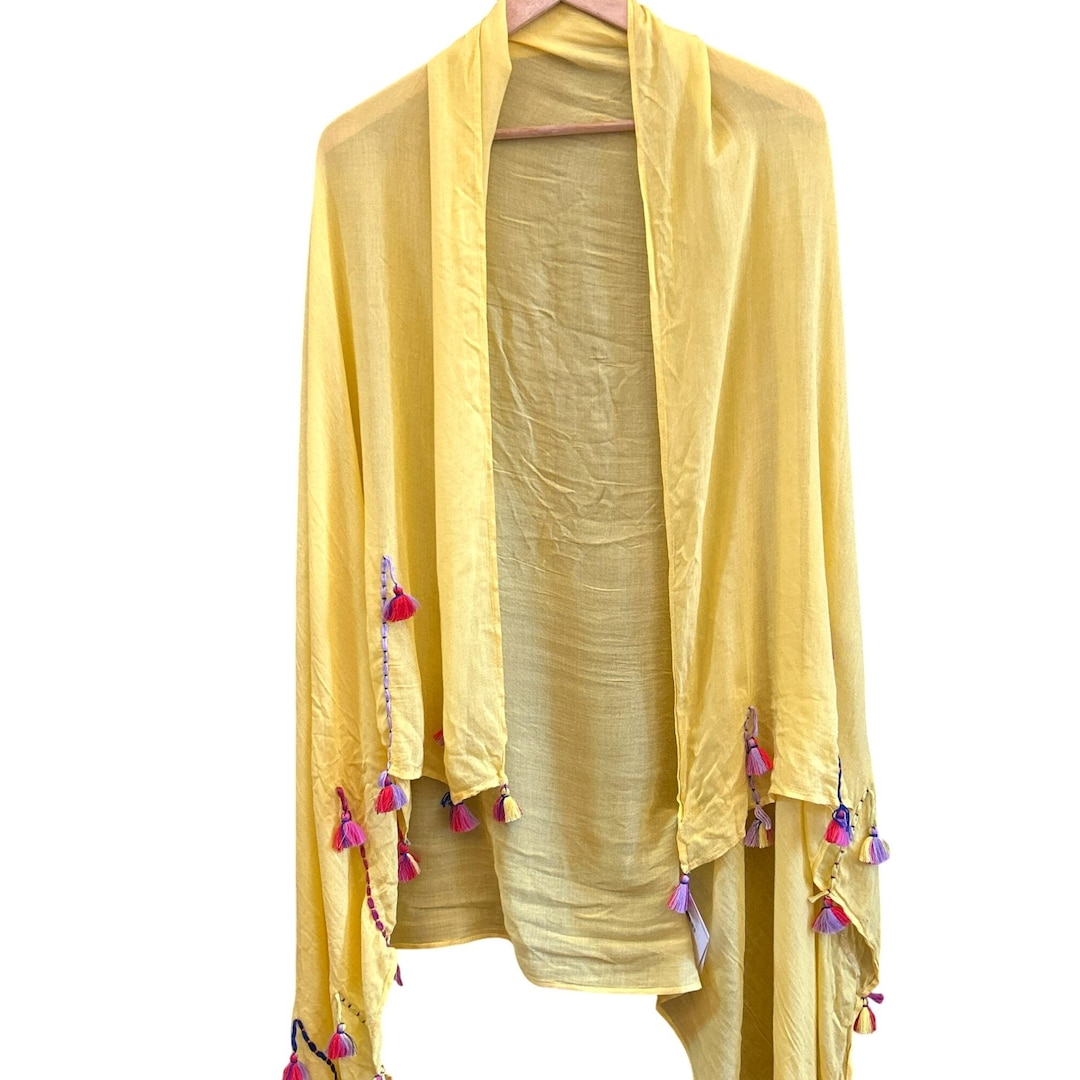 Echo Design Yellow Pareo With Multicolor Tassels Sarong Summer ...