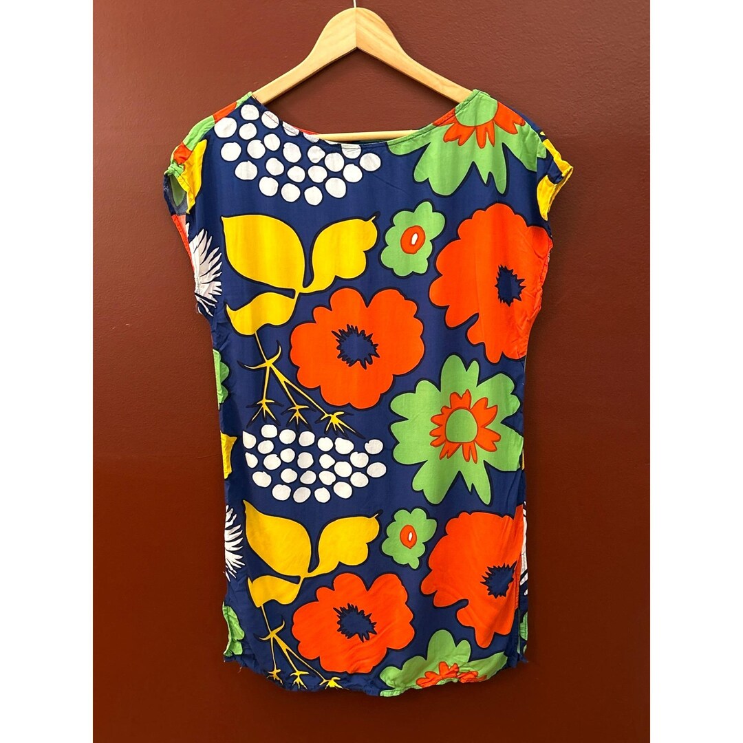 Marimekko Collaboration Bright Tropical Floral Sleeveless Dress Small ...