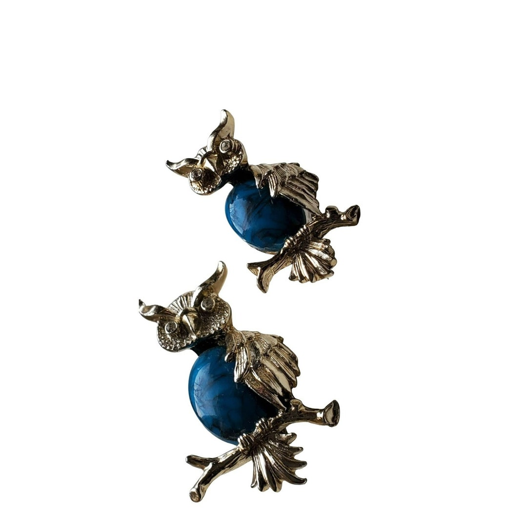 Vintage Gerry's Silver Tone Owl Brooch With Blue Stone, Bird Pin ...