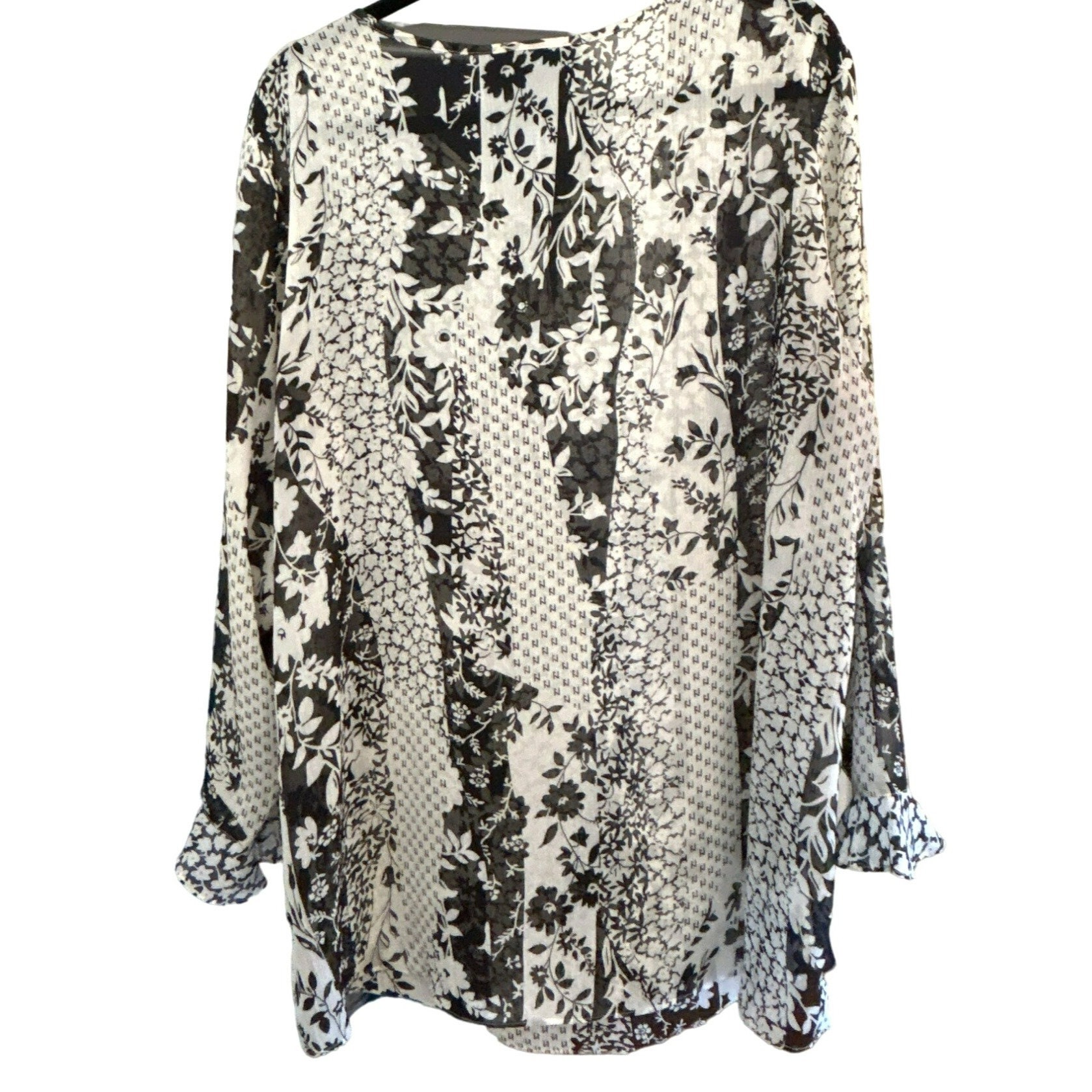 Susan Graver Style Women's Black White Sheet Patchwork Floral Blouse ...