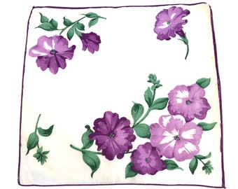 Handkerchief 60s Hankie Hanky Tulips Purple Fuschia Floral Cotton ...