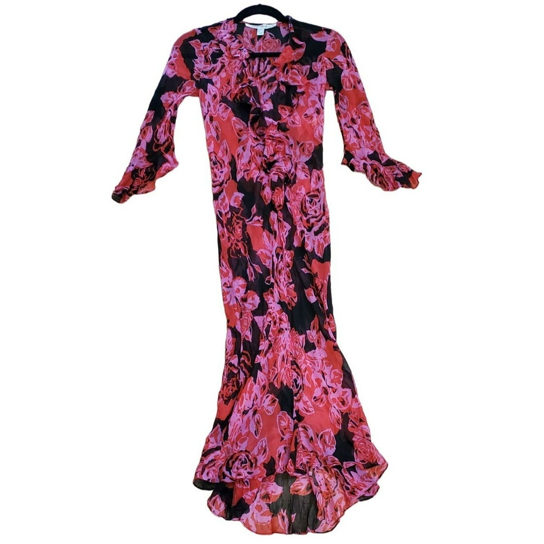 Vintage Diane Von Furstenberg Women's Pink Red Floral Sheer Legolas ...