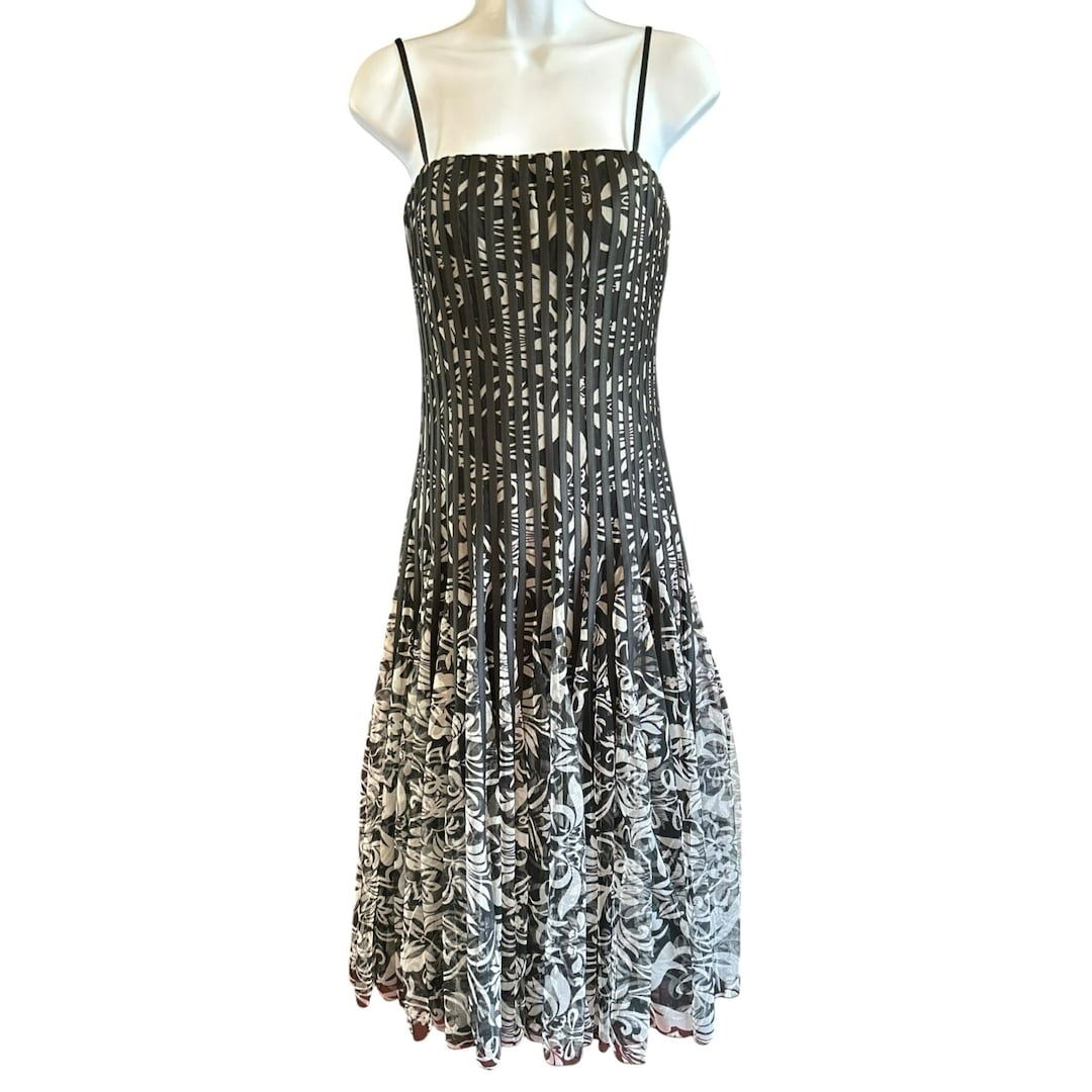Y2K Vintage JS Collections Black White Mesh Floral Square Neck Dress ...