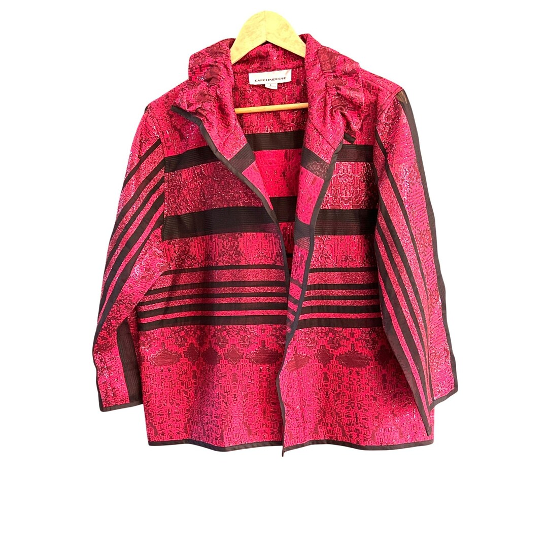 Caroline Rose Red Striped Jacket Large Lagenlook Holiday Special Event ...