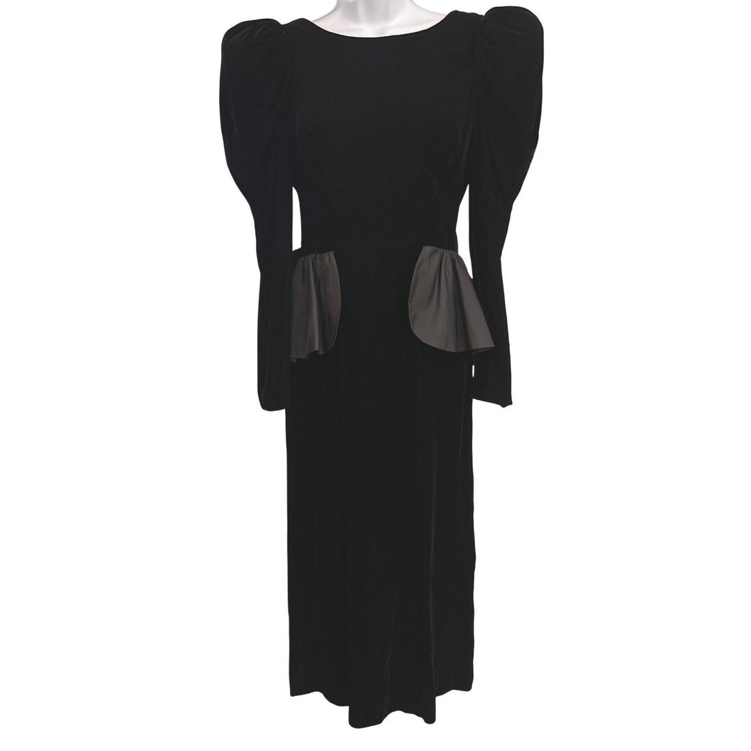 Vintage Black Evening Gown Dramatic Bow Back Power Shoulder Holiday ...