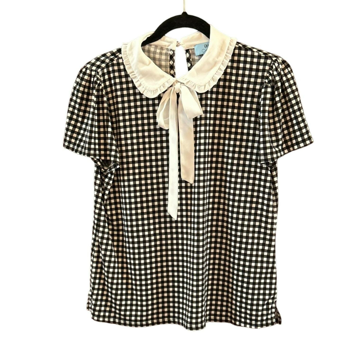 Cece Black White Gingham Dainty Top Peter Pan Collar Bow Cece Black White Gingham Dainty Top Peter Pan Collar Bow