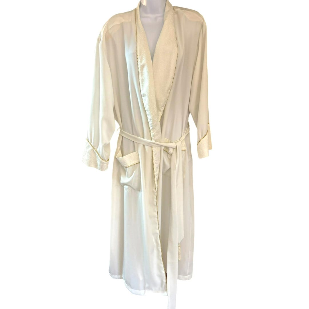 Vintage Victoria's Secret Bridal White Gold Trim Bathrobe Medium Y2K ...