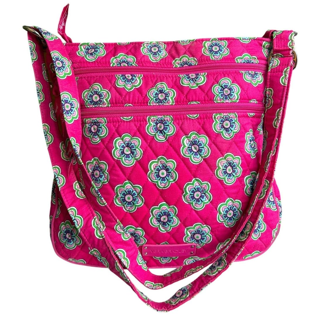 Retired Vera Bradley Pink Swirls Flowers Triple Zip Hipster Crossbody ...